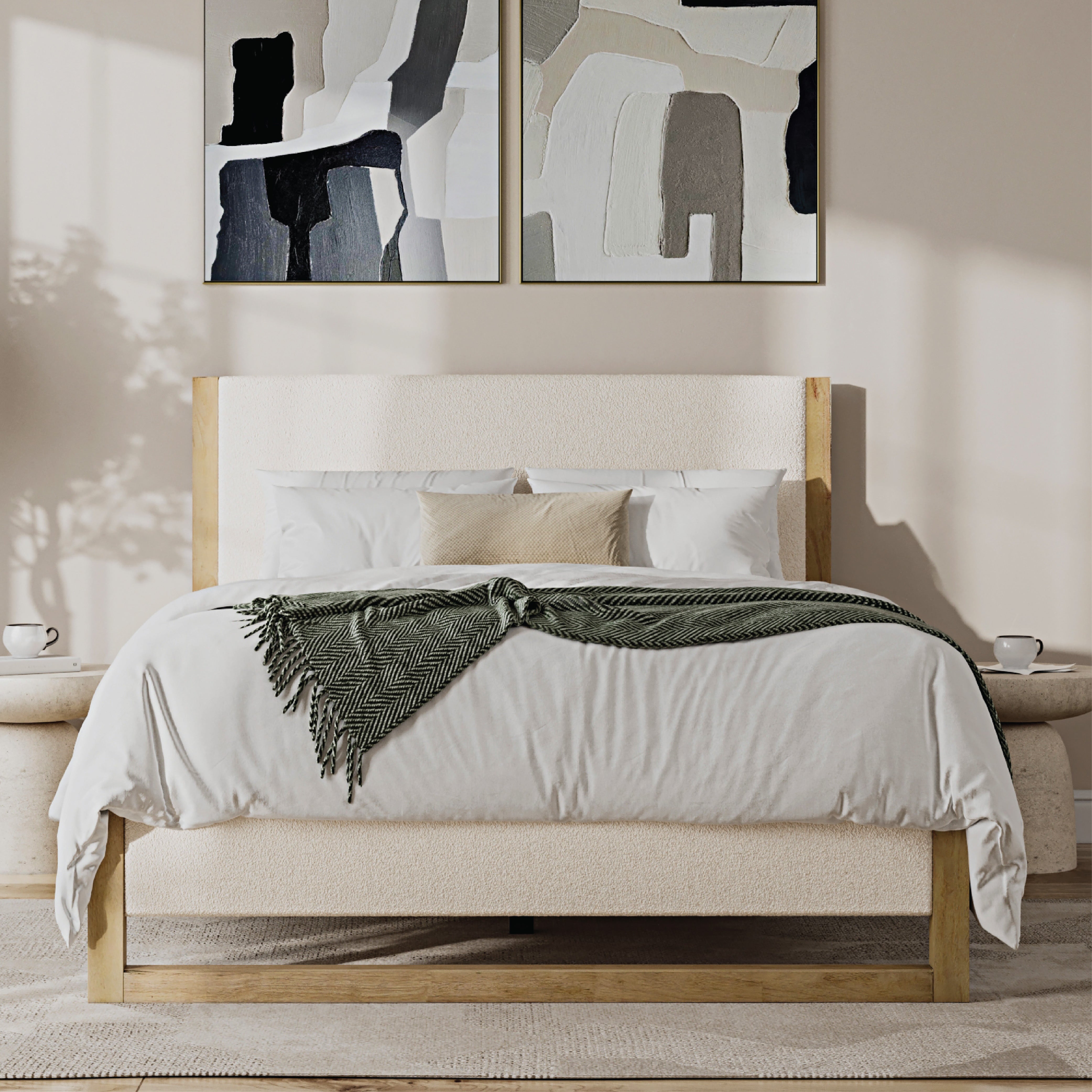 Leighton Queen Bed Natural Cream Boucle